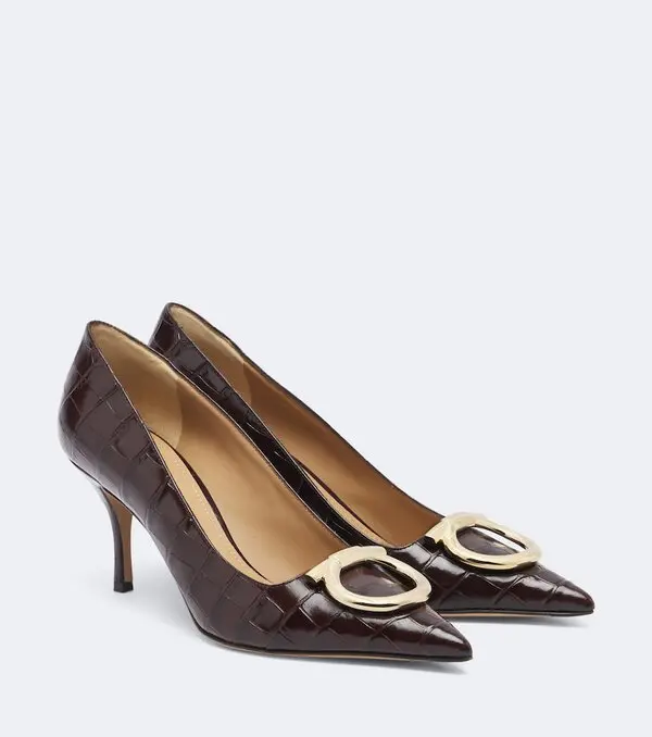 FERRAGAMO Lara Gancini Croc-effect Leather Pumps - Brown