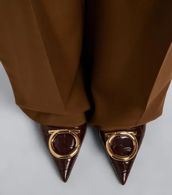 FERRAGAMO Lara Gancini Croc-effect Leather Pumps