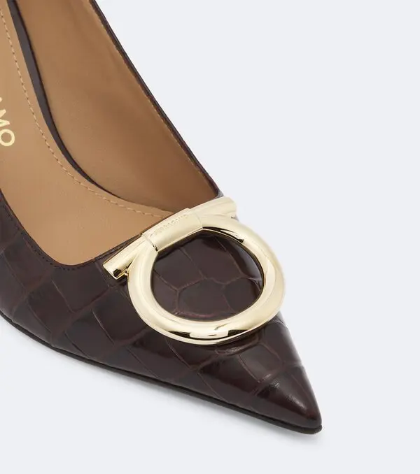 FERRAGAMO Lara Gancini Croc-effect Leather Pumps