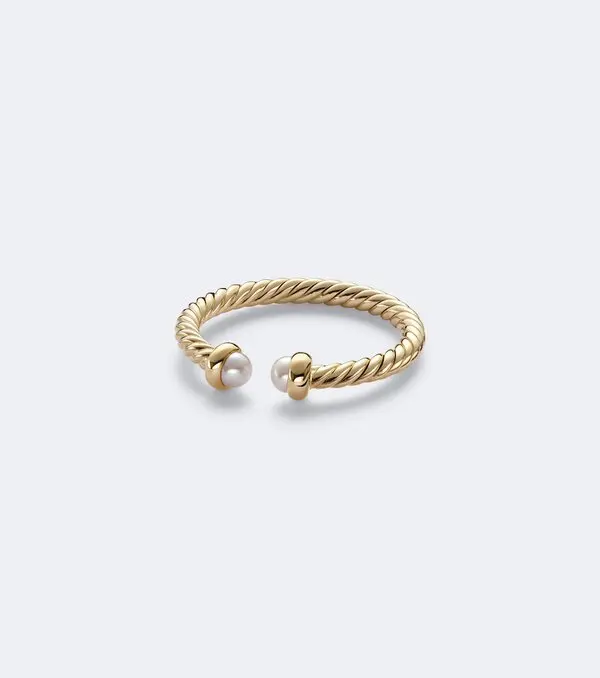 David Yurman Cable Spira Flex Micro Ring With Pearls In 18kt Yellow - Gold