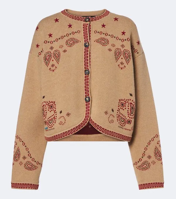 Alanui Bandana Jacquard Wool And Cashmere Cardigan - Beige