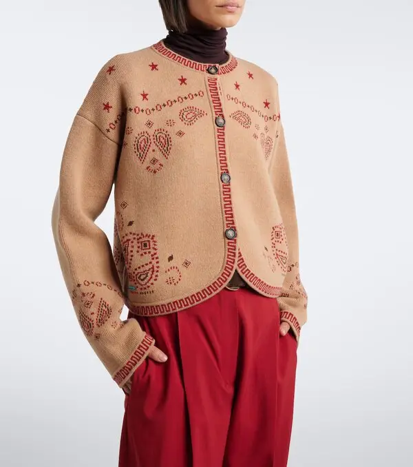 Alanui Bandana Jacquard Wool And Cashmere Cardigan
