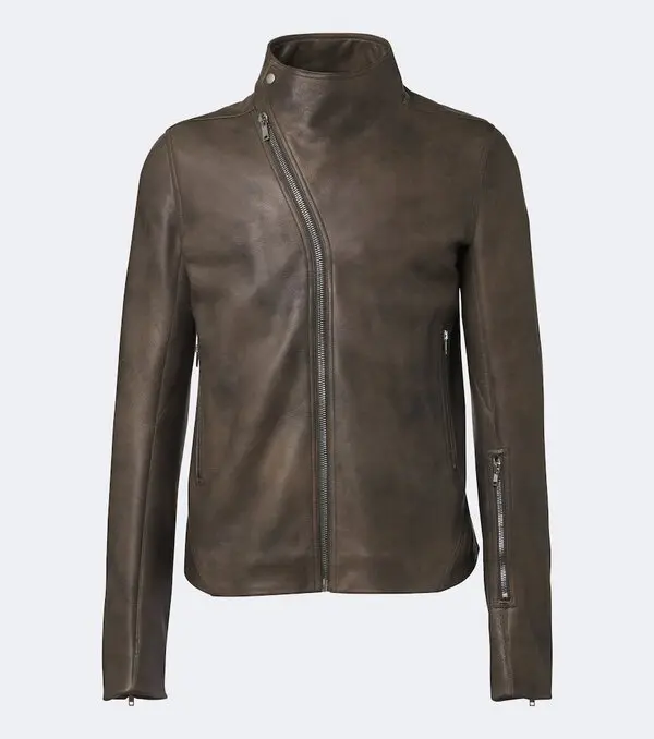 Rick Owens Release Leather Biker Jacket - Grey