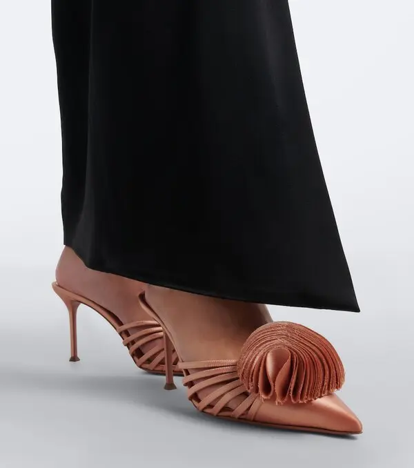 AQUAZZURA Wild Bloom Floral-appliqué Satin Mules