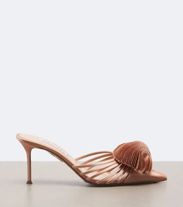 AQUAZZURA Wild Bloom Floral-appliqué Satin Mules