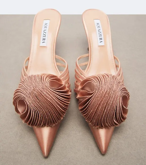 AQUAZZURA Wild Bloom Floral-appliqué Satin Mules