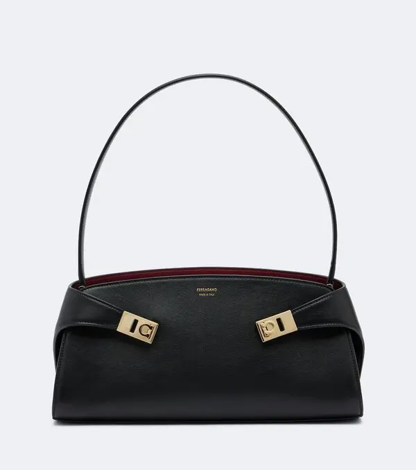FERRAGAMO Hug East-west Small Leather Shoulder Bag - Black