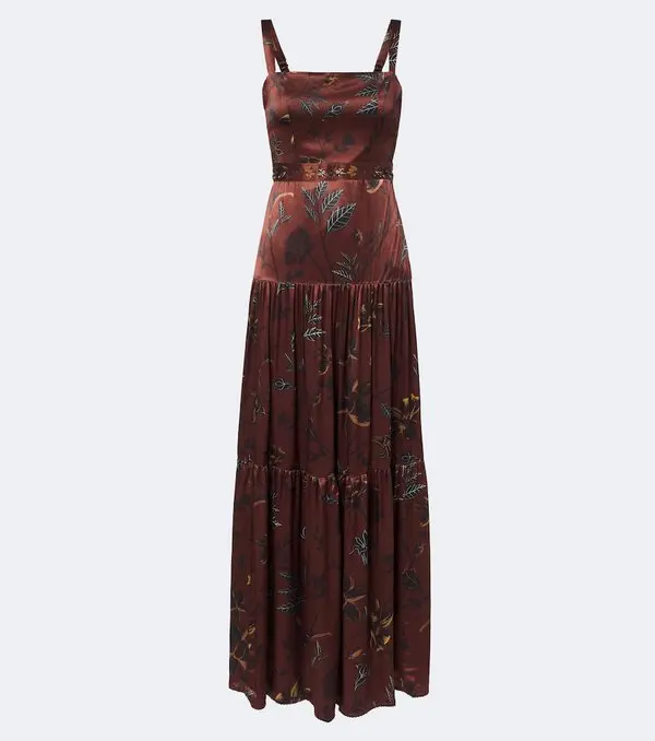 Agua Bendita Lima Printed Satin Maxi Dress - Brown