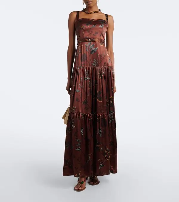 Agua Bendita Lima Printed Satin Maxi Dress