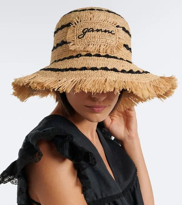 GANNI Striped Raffia Bucket Hat