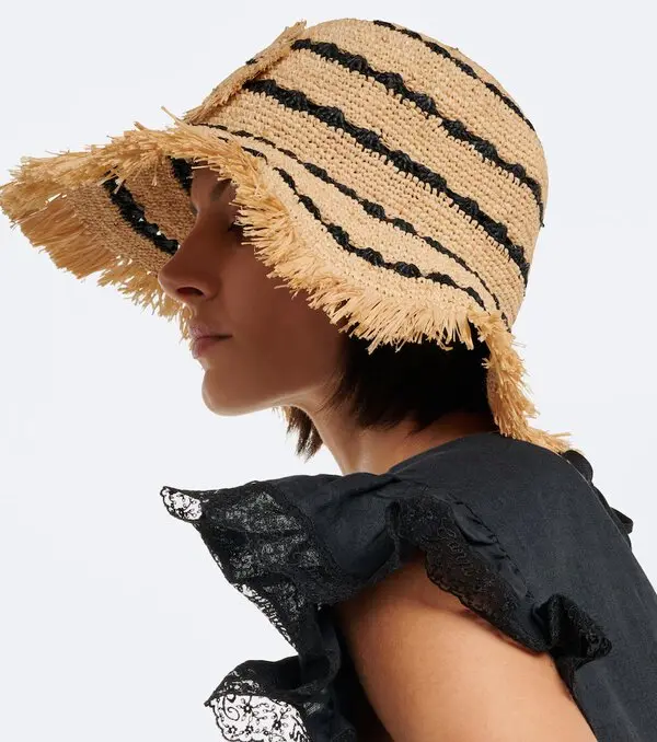 GANNI Striped Raffia Bucket Hat