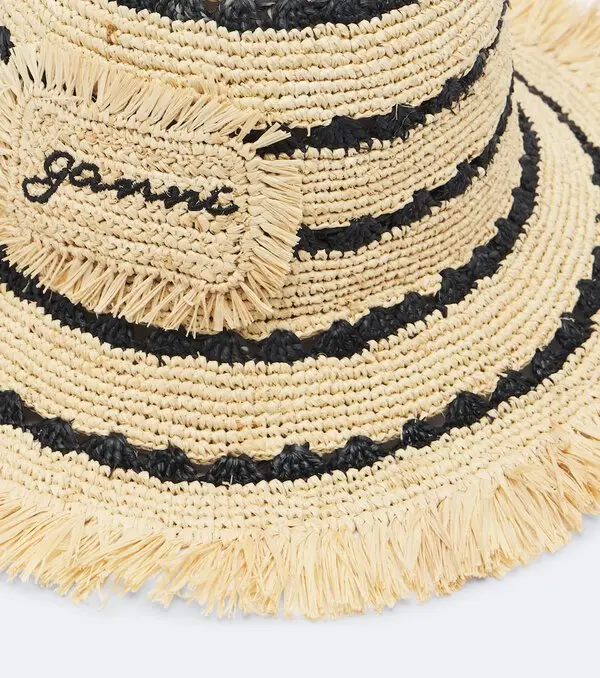GANNI Striped Raffia Bucket Hat