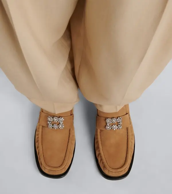 ROGER VIVIER Viv Moc Embellished Suede Loafers