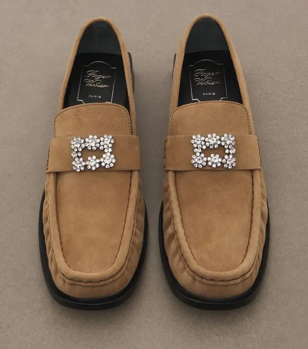 ROGER VIVIER Viv Moc Embellished Suede Loafers