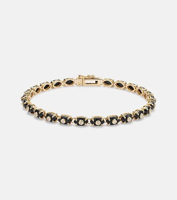 SYDNEY EVAN Carved Stone Tiny 14kt Yellow Bracelet With Onyx And Diamonds - Gold
