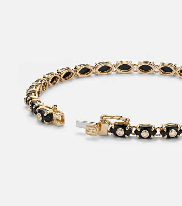SYDNEY EVAN Carved Stone Tiny 14kt Yellow Bracelet With Onyx And Diamonds