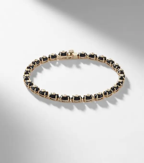 SYDNEY EVAN Carved Stone Tiny 14kt Yellow Bracelet With Onyx And Diamonds