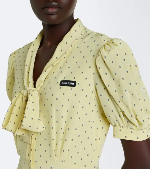 Miu Miu Polka-dot Tie-neck Silk Midi Dress