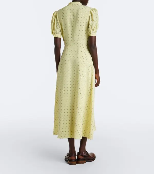 Miu Miu Polka-dot Tie-neck Silk Midi Dress