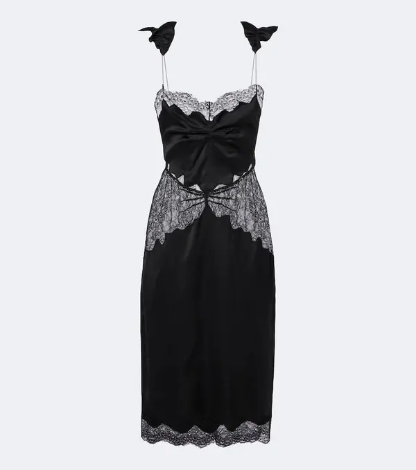Attico Lace-trimmed Satin Midi Dress - Black