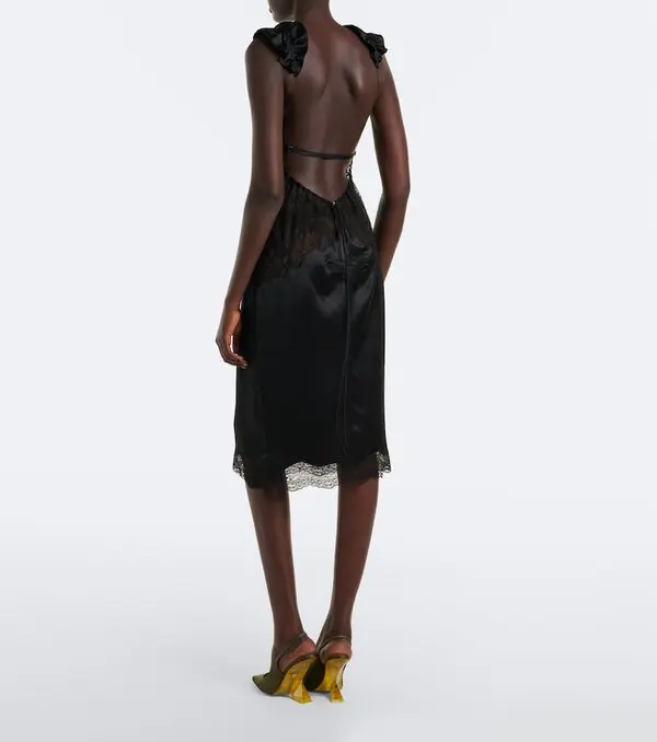 Attico Lace-trimmed Satin Midi Dress