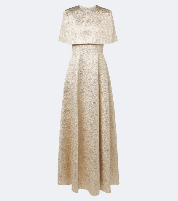 EMILIA WICKSTEAD Lucretia Caped Floral Jacquard Gown - Gold