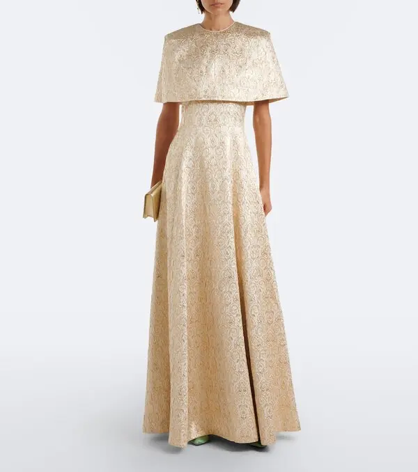 EMILIA WICKSTEAD Lucretia Caped Floral Jacquard Gown