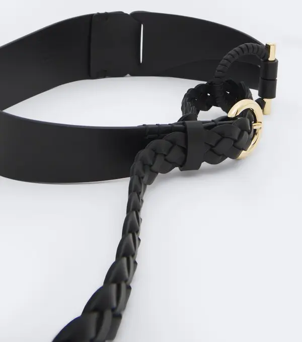 FERRAGAMO Gancini Braided Leather Belt - Black