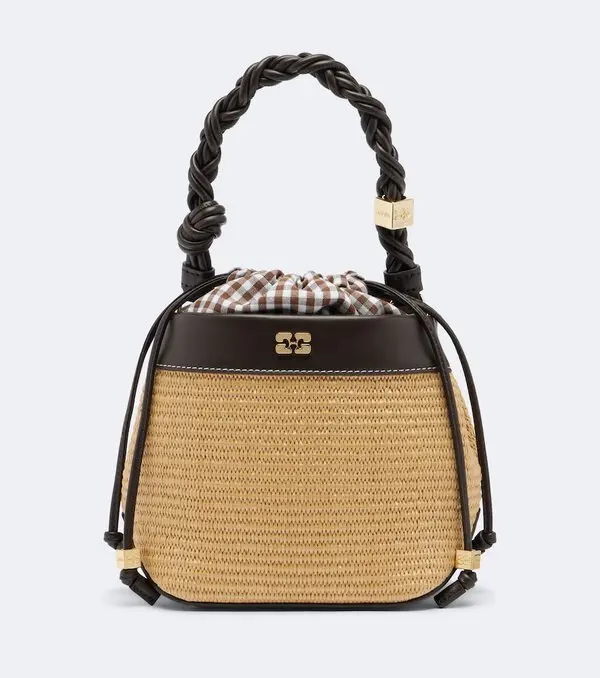 GANNI Bou Small Raffia-effect Bucket Bag - Beige