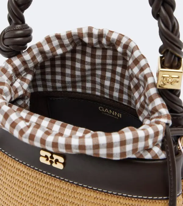 GANNI Bou Small Raffia-effect Bucket Bag