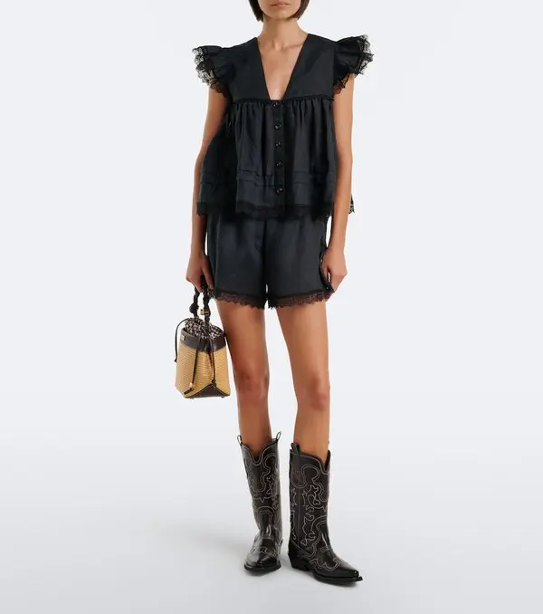 GANNI Bou Small Raffia-effect Bucket Bag