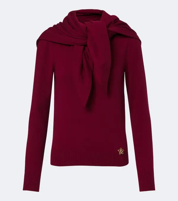 Oscar De La Renta Layered Cashmere Sweater With Detachable Scarf - Burgundy