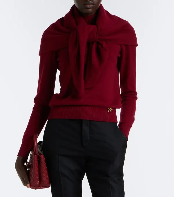 Oscar De La Renta Layered Cashmere Sweater With Detachable Scarf