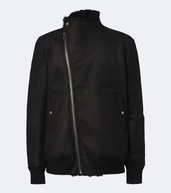 Rick Owens Suede Shearling Flight Jacket - Black