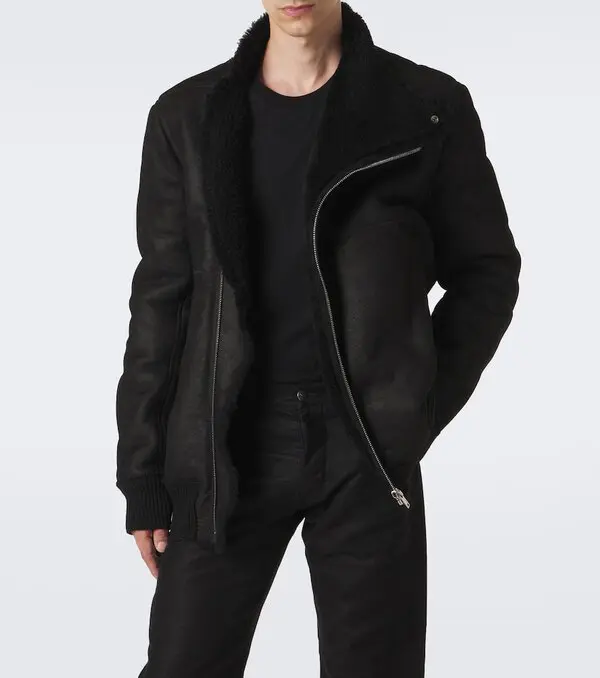 Rick Owens Suede Shearling Flight Jacket - Black