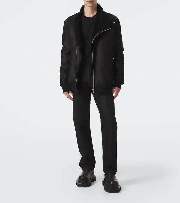 Rick Owens Suede Shearling Flight Jacket - Black