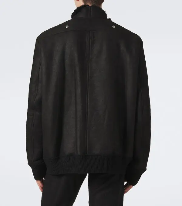 Rick Owens Suede Shearling Flight Jacket - Black