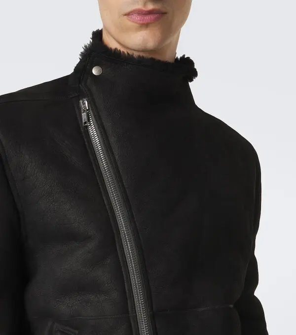 Rick Owens Suede Shearling Flight Jacket - Black