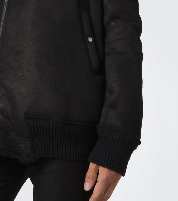Rick Owens Suede Shearling Flight Jacket - Black
