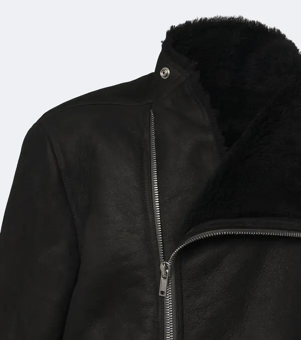 Rick Owens Suede Shearling Flight Jacket - Black