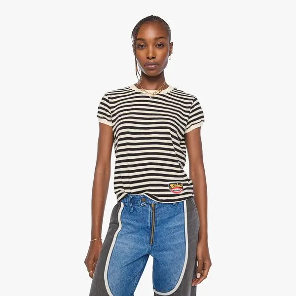 MOTHER The Boxy Goodie Goodie Stripe T-shirt - Black