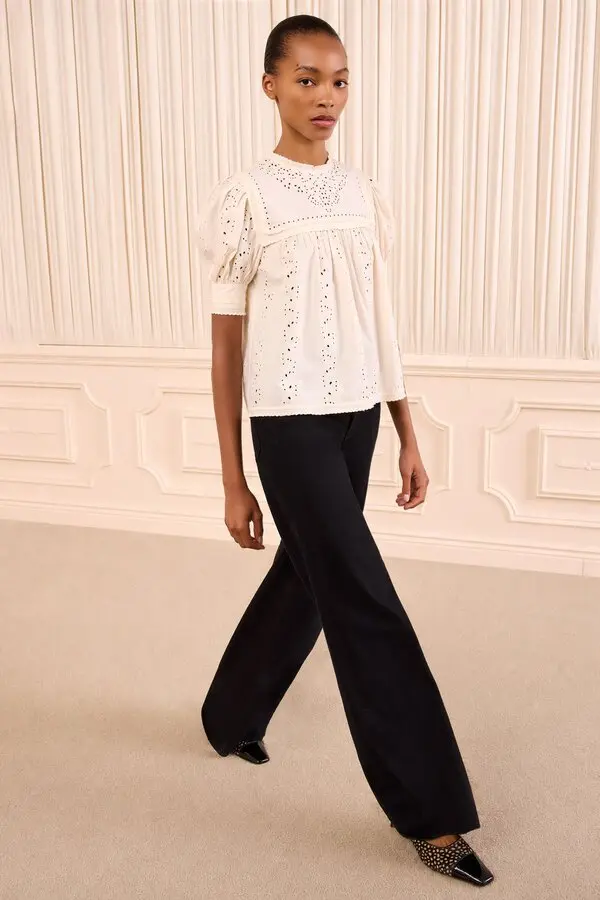 Ulla Johnson Una Short Sleeve Cotton Top