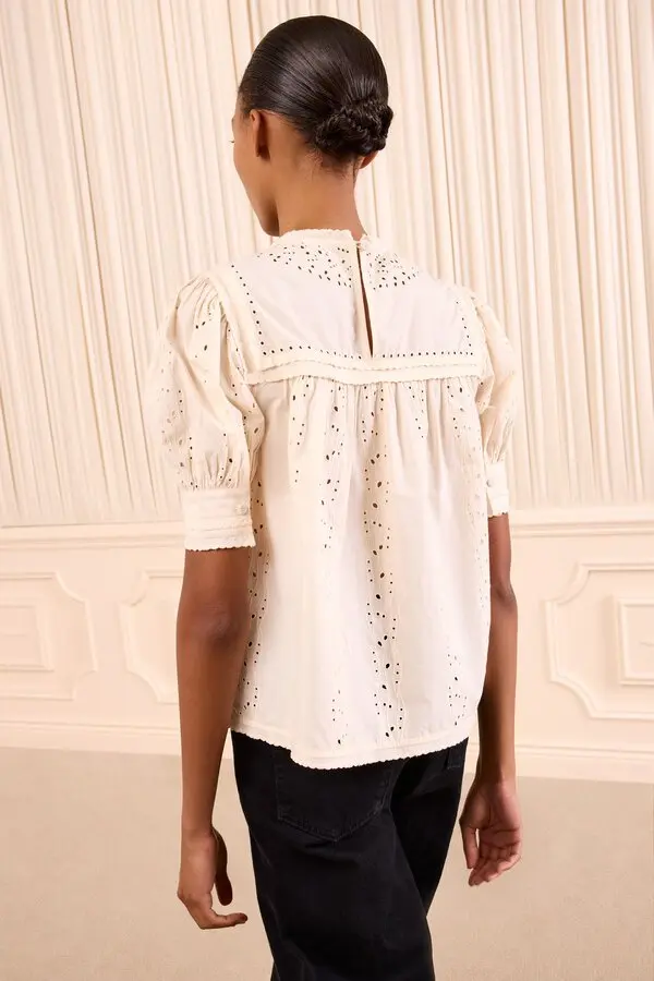 Ulla Johnson Una Short Sleeve Cotton Top