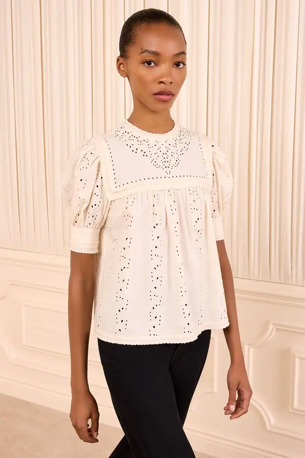 Ulla Johnson Una Short Sleeve Cotton Top - Pearled Ivory