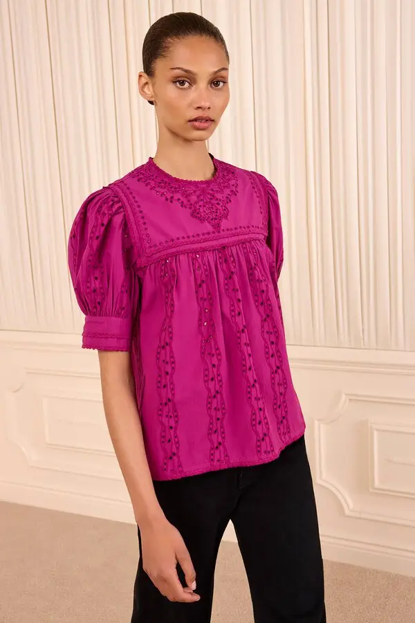 Ulla Johnson Short Sleeve Cotton Top - Orchid