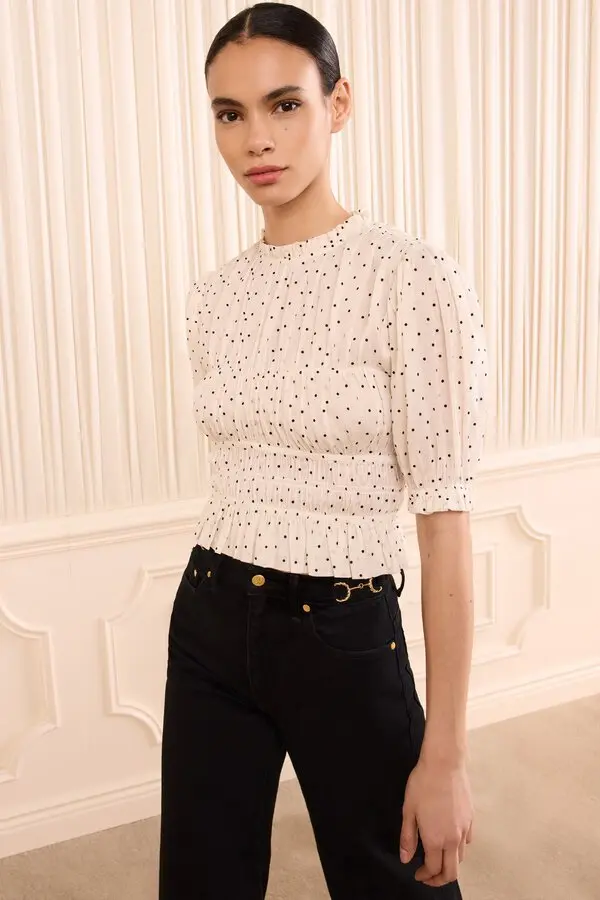 Ulla Johnson Rae Polka Dot Cotton Top - Blanc