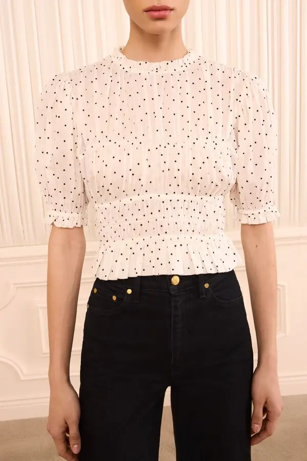 Ulla Johnson Rae Polka Dot Cotton Top - Blanc