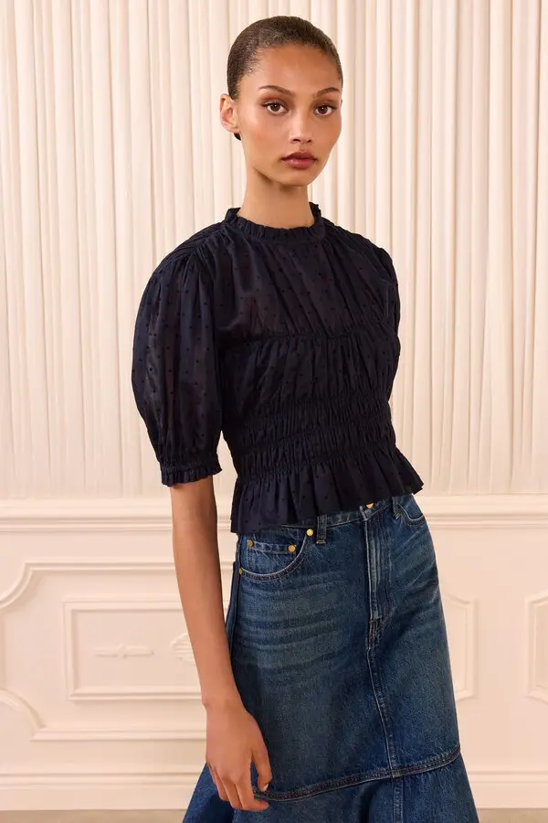 Ulla Johnson Rae Short Sleeve Cotton Top - Nightfall
