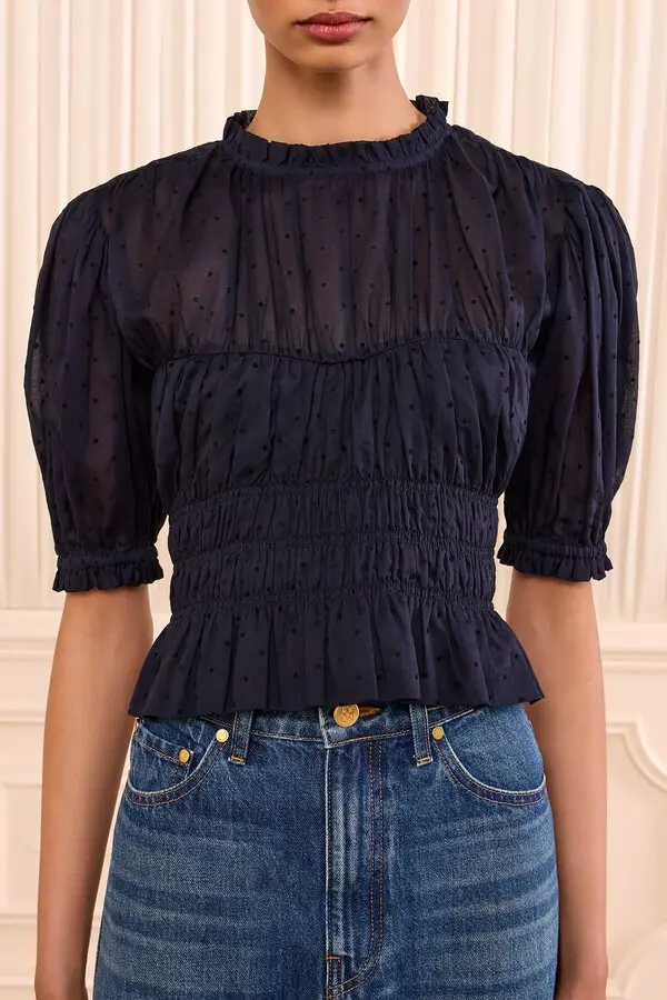 Ulla Johnson Rae Short Sleeve Cotton Top - Nightfall
