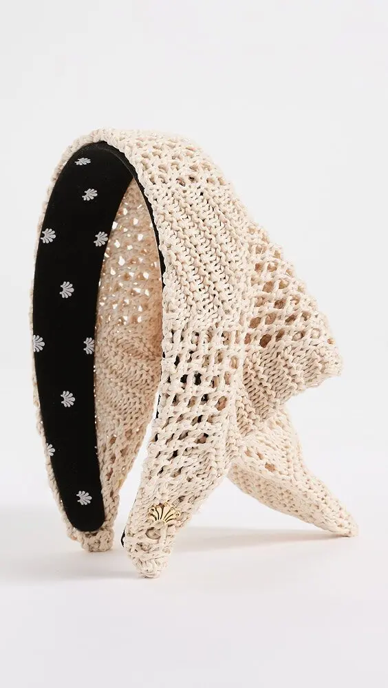 Lele Sadoughi Jackie Crochet Raffia Hankerchief Headband - Natural